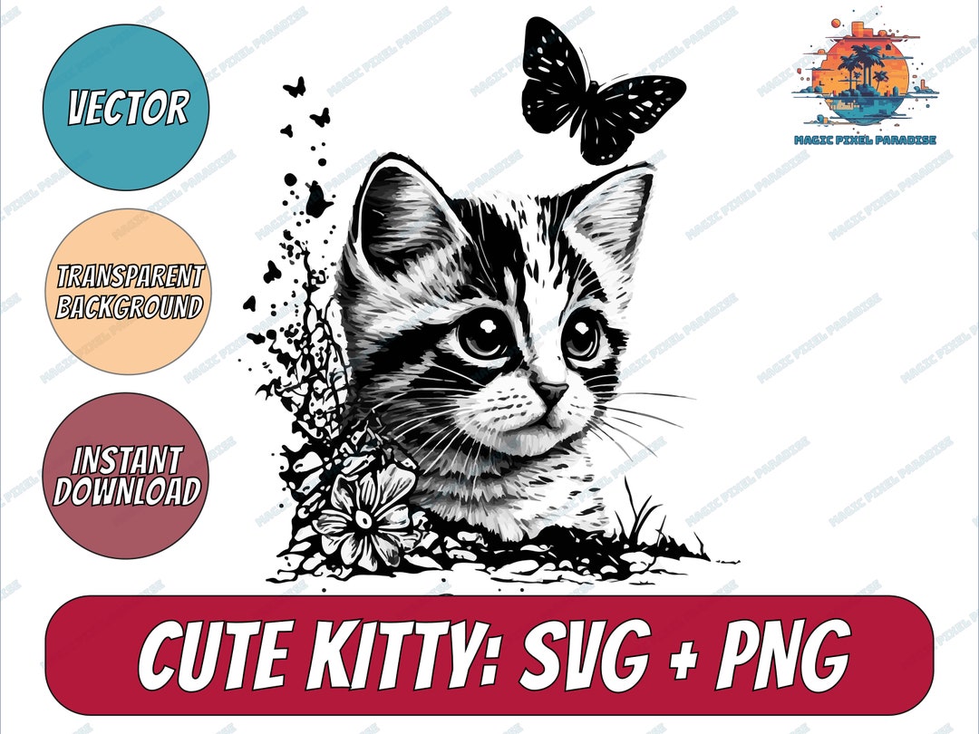 Cute Cat SVG | Curious Kitten Clipart | Cat Svg | Cat With Butterfly ...