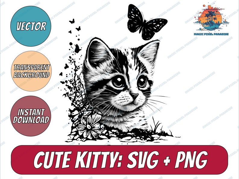 Cute Cat SVG Curious Kitten Clipart Cat Svg Cat With Butterfly Svg ...