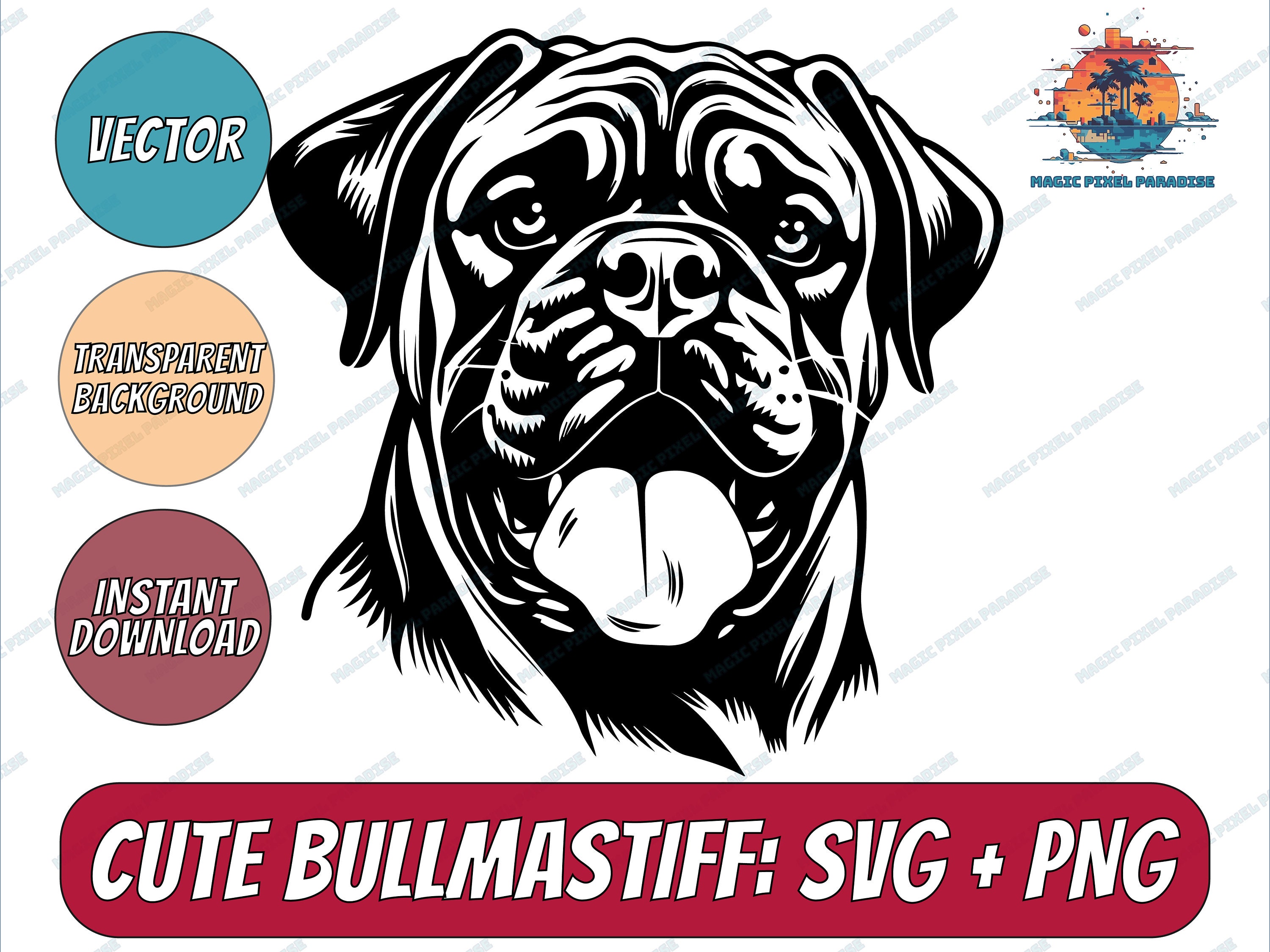 Cute Bullmastiff Dog SVG PNG Instant Download for Print Cut File Cricut ...