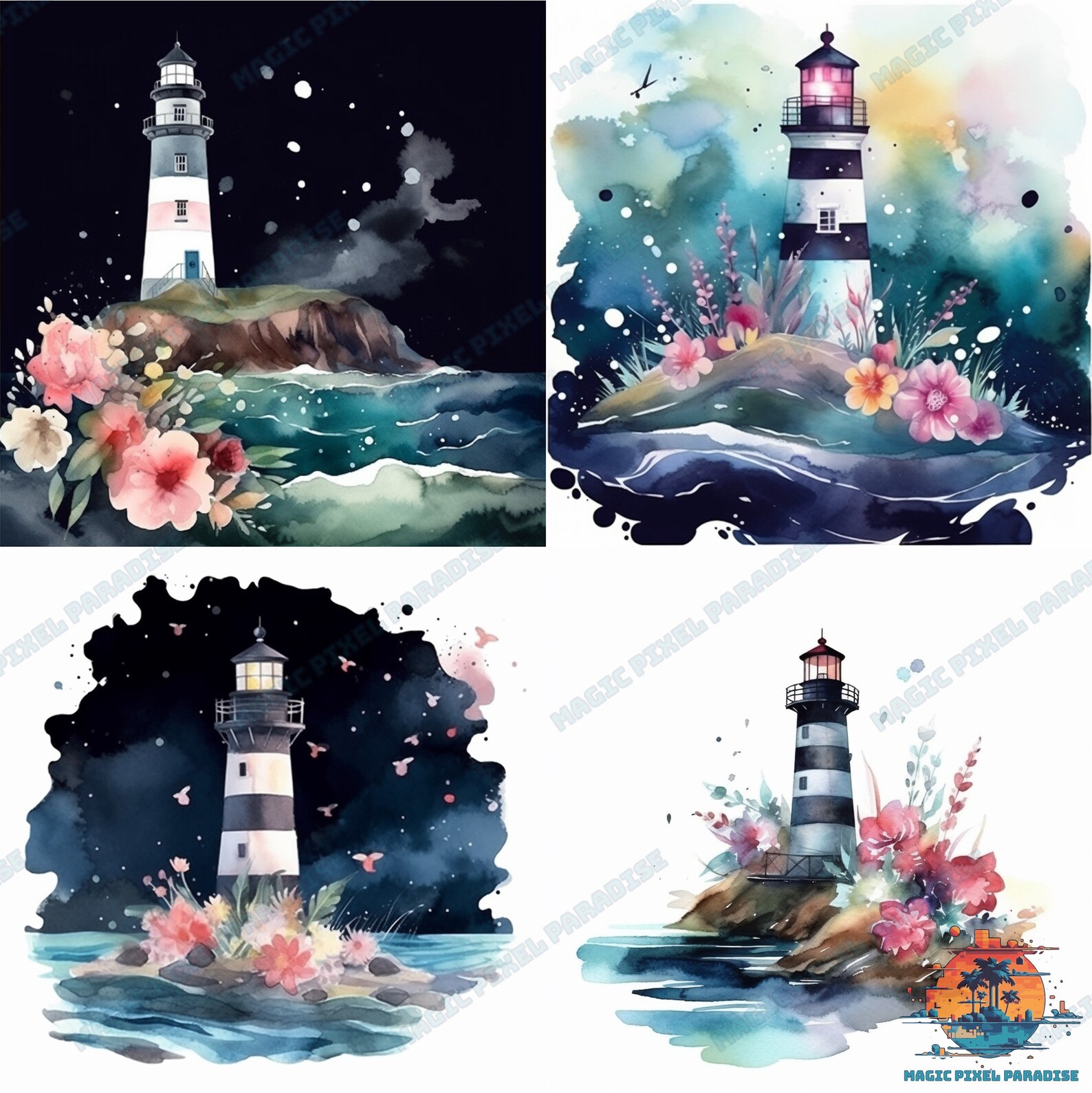 Watercolor Lighthouses Clipart - Cute Nautical Ocean Clip Art Graphics ...