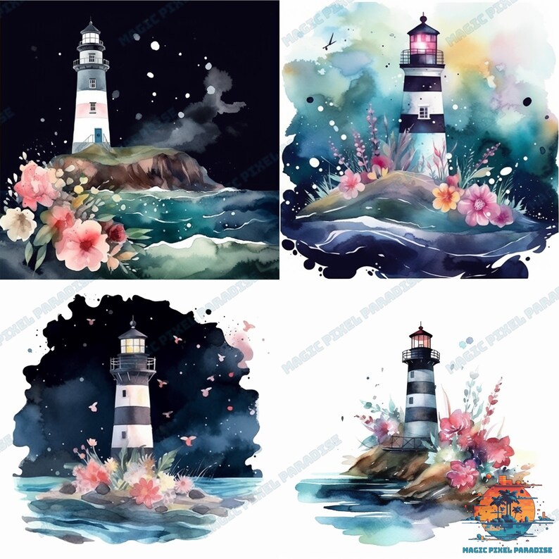 Watercolor Lighthouses Clipart - Cute Nautical Ocean Clip Art Graphics ...