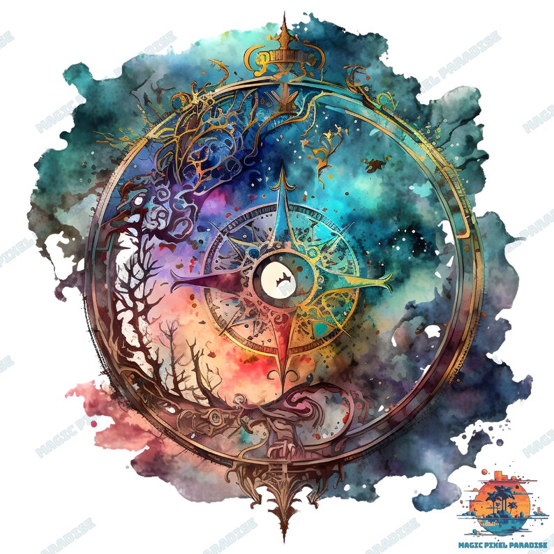 Watercolor Astrolabe Clipart | Fantasy Magic Celestial Watercolor | PNG Format | Instant ...