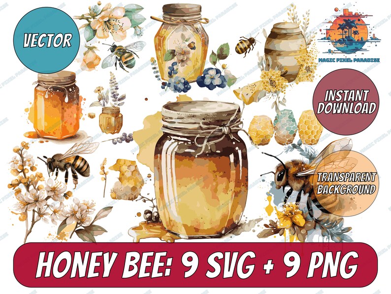 Watercolor Honey Bee SVG and PNG Summer Bees SVG, Spring Garden Bee ...