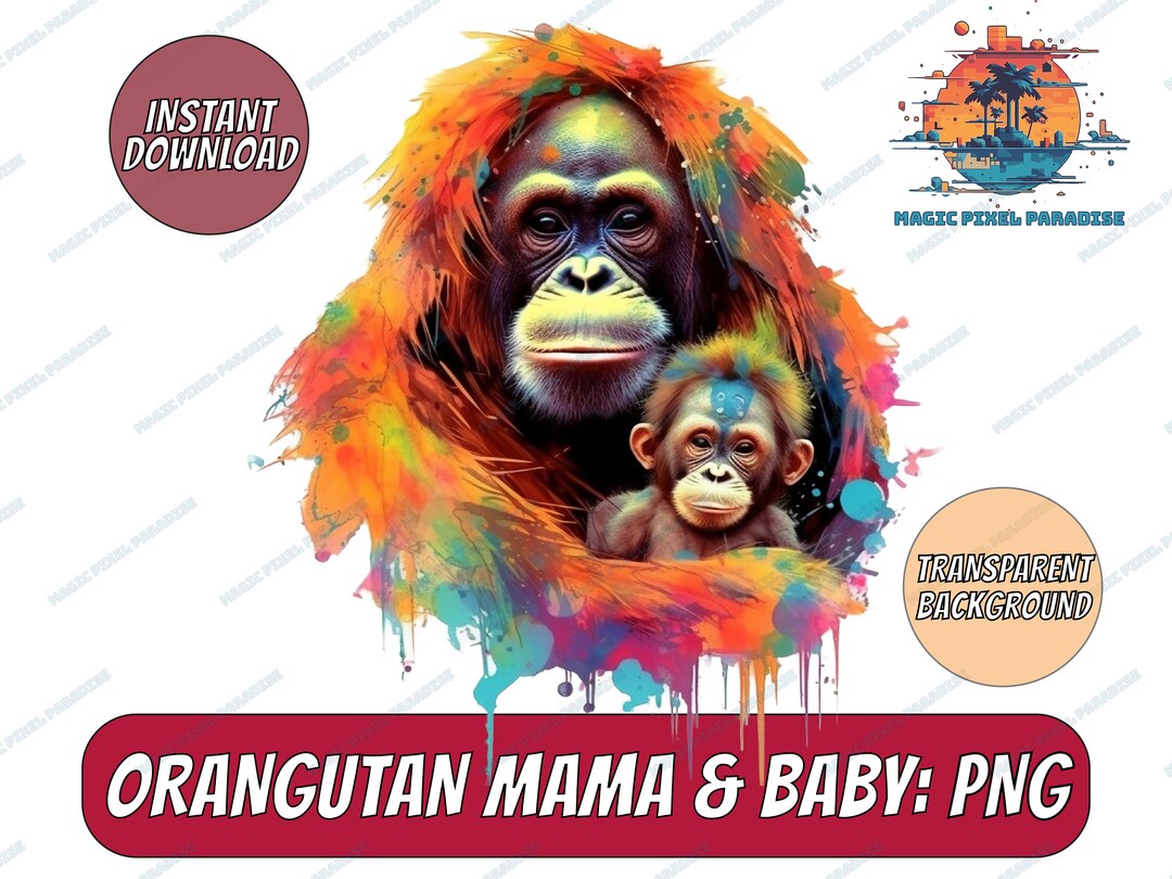 Orangutan Sublimation | Ape Graphics | Rainbow Orangutan Mama & Baby ...
