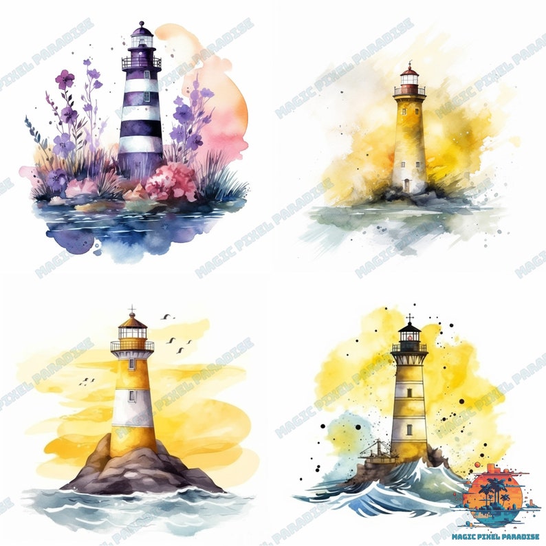 Watercolor Lighthouses Clipart - Cute Nautical Ocean Clip Art Graphics ...