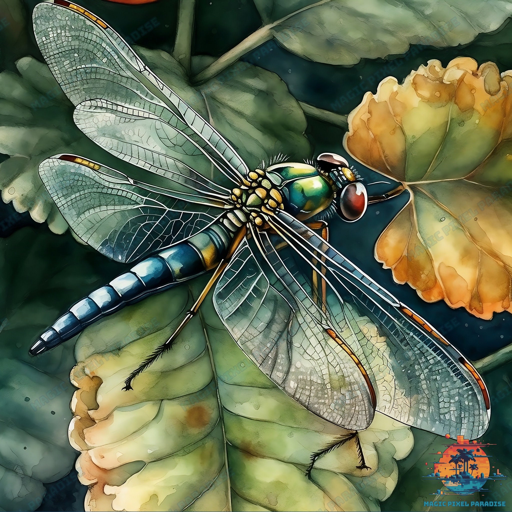 9 Garden Dragonfly Portraits Watercolor Illustration Prints Card Making ...