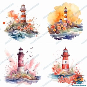 Watercolor Lighthouses Clipart - Cute Nautical Ocean Clip Art Graphics ...