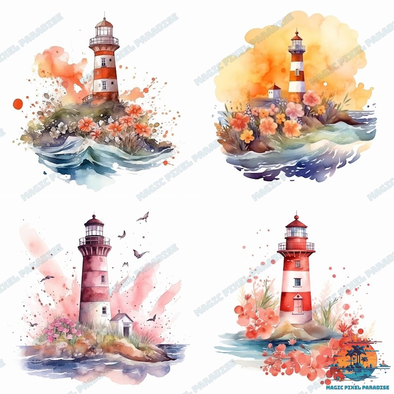 Watercolor Lighthouses Clipart Cute Nautical Ocean Clip Art - Etsy