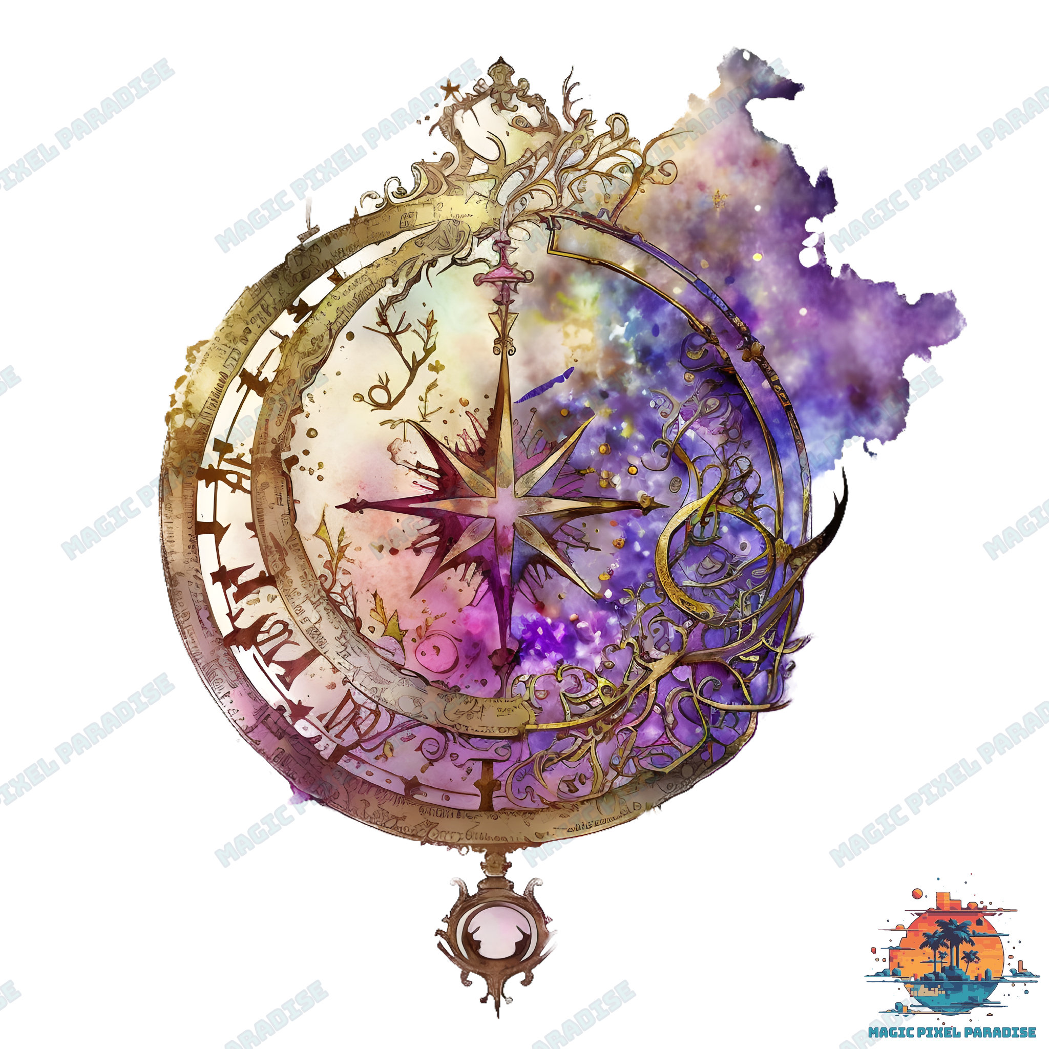 Watercolor Astrolabe Clipart | Fantasy Magic Celestial Watercolor | PNG Format | Instant ...