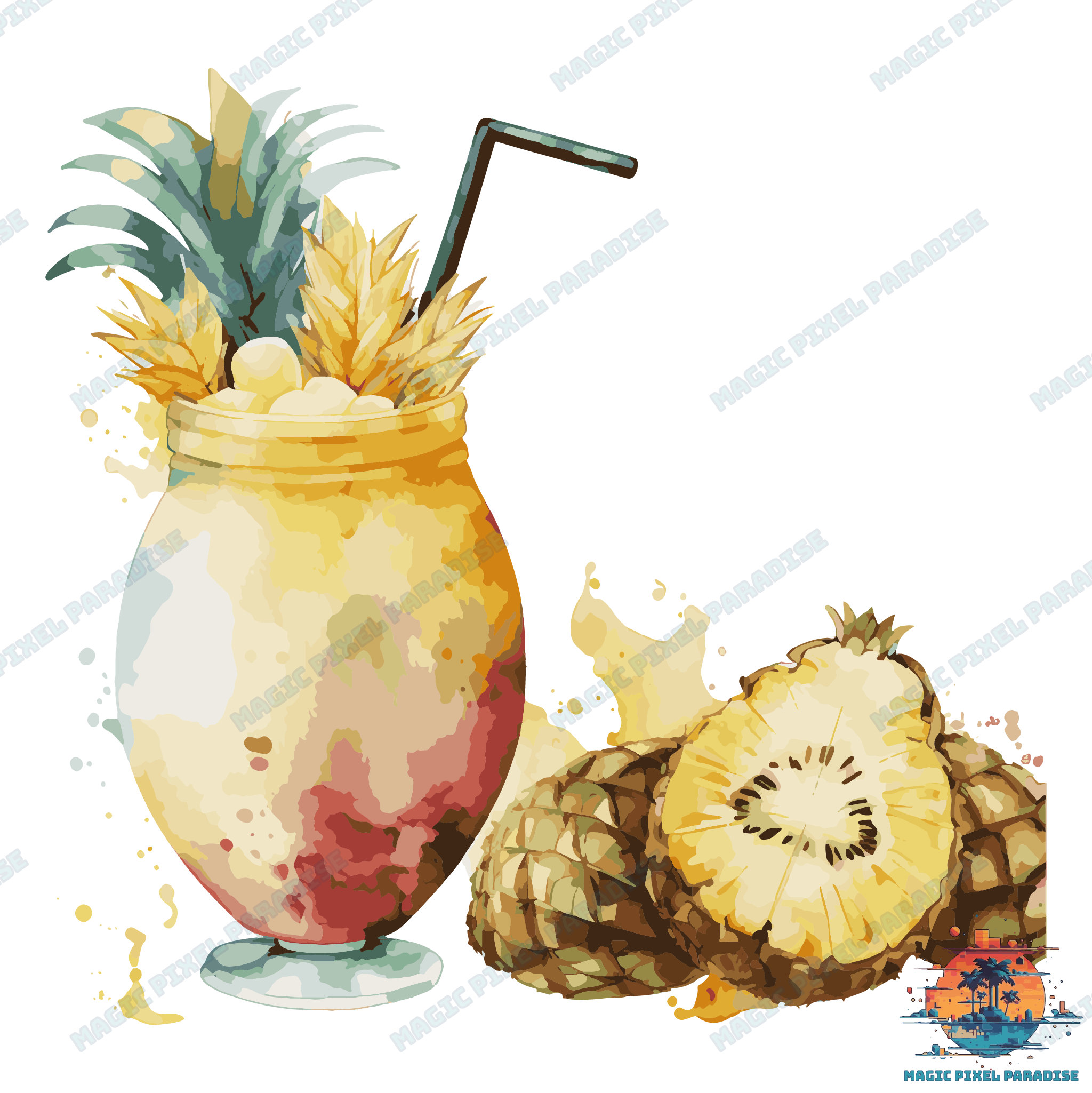 Watercolor Pina Colada Clipart Pina Colada SVG Digital PNG a Tropical ...
