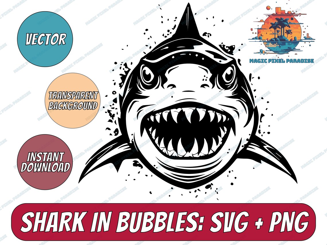 Shark in the Ocean Svg, Shark Design Svg, Shark Svg, Shark in Bubbles ...