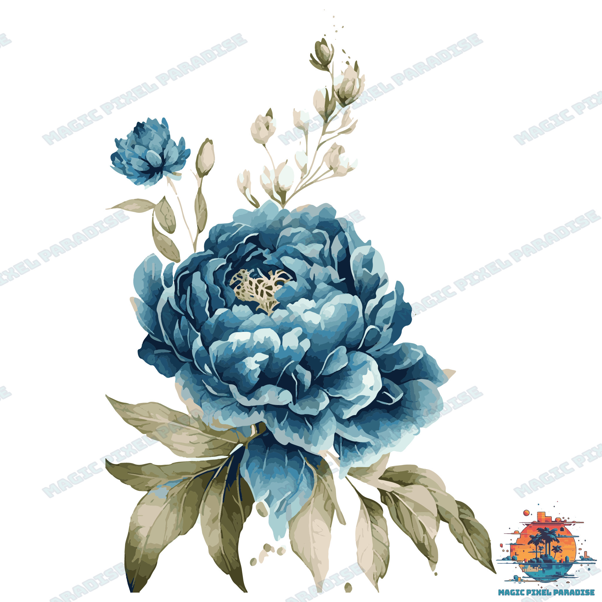 Watercolor Blue Peony Clipart Peonies in SVG and PNG - Etsy