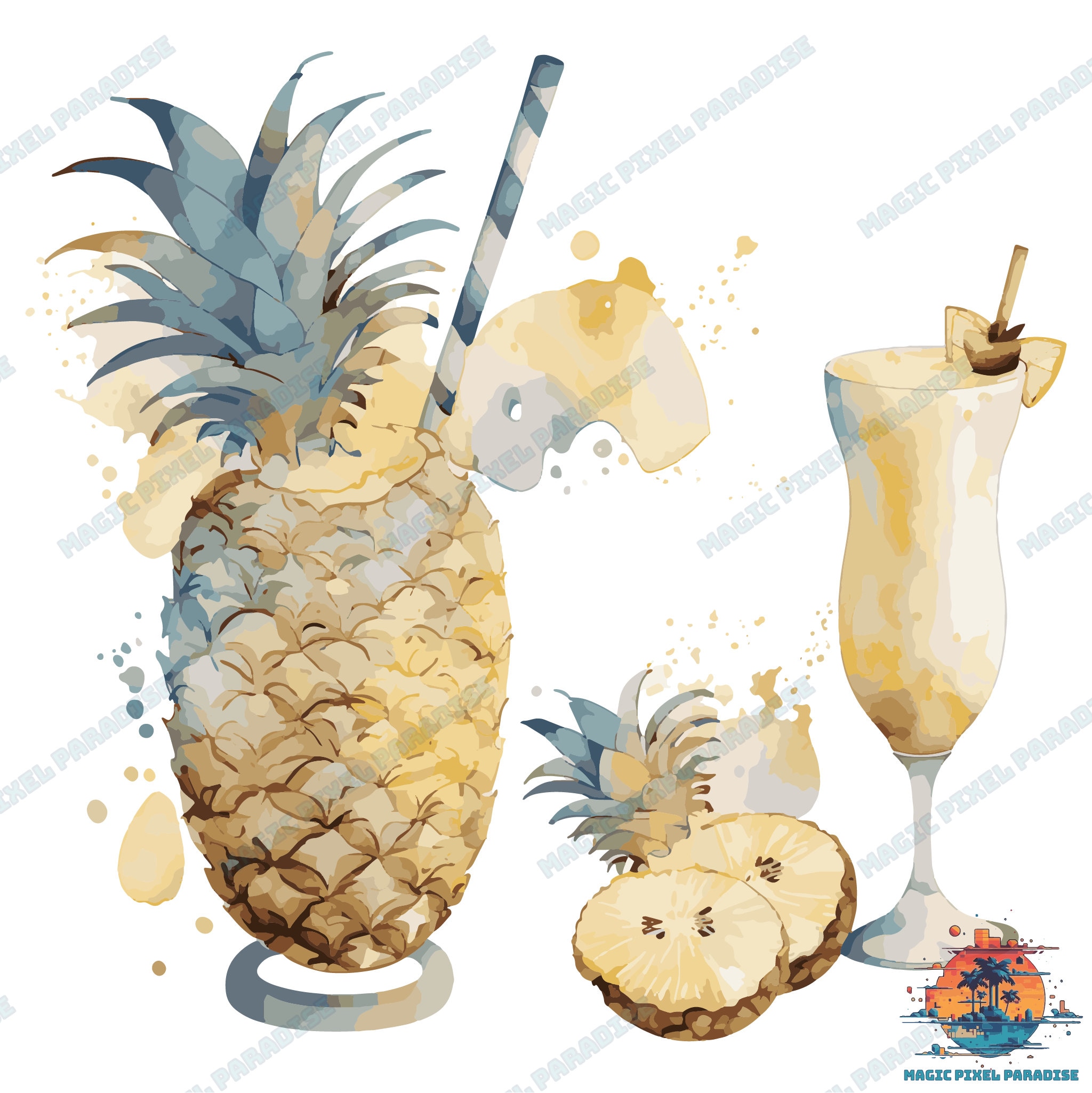 Watercolor Pina Colada Clipart Pina Colada SVG Digital PNG - Etsy