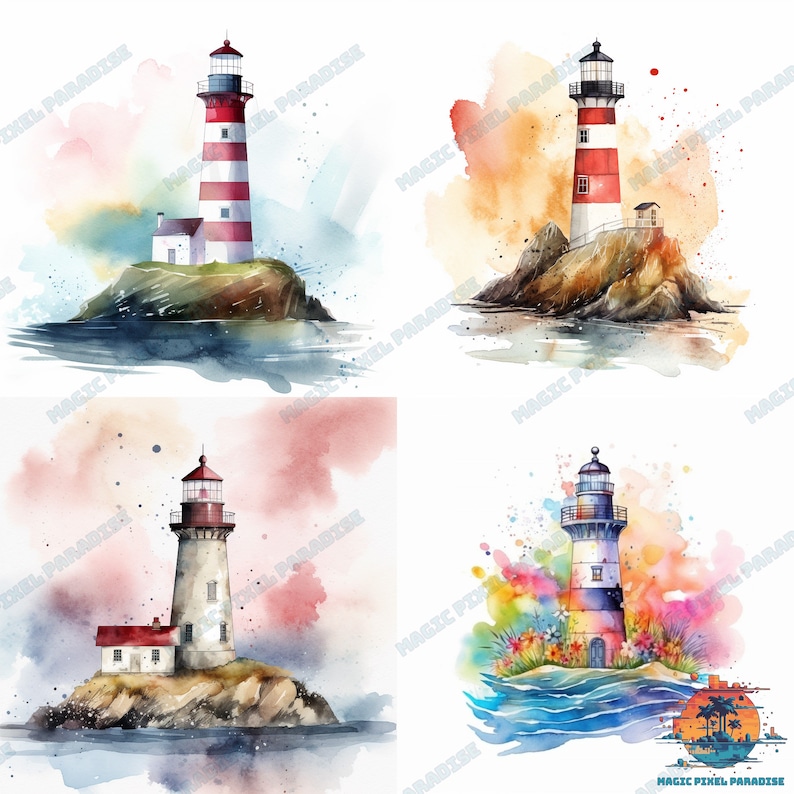 Watercolor Lighthouses Clipart - Cute Nautical Ocean Clip Art Graphics ...