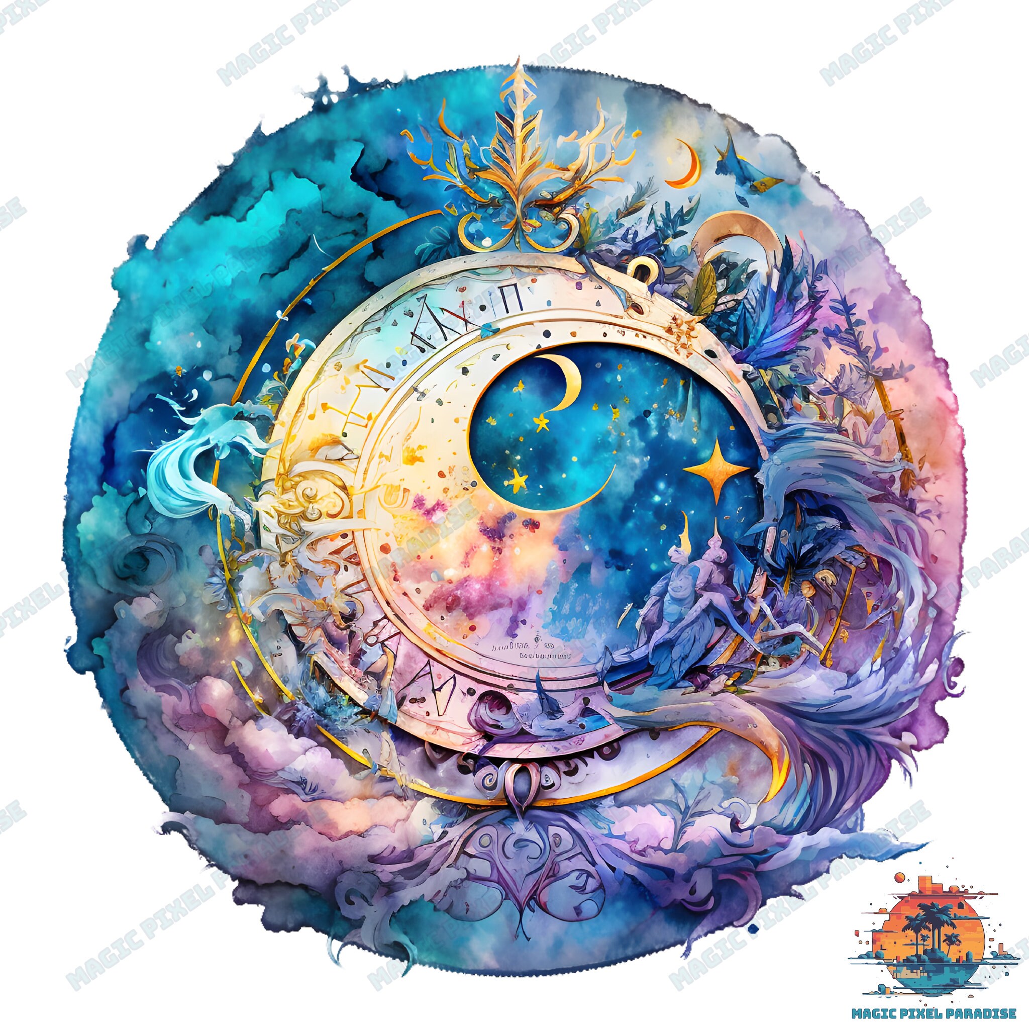 Watercolor Astrolabe Clipart | Fantasy Magic Celestial Watercolor | PNG ...