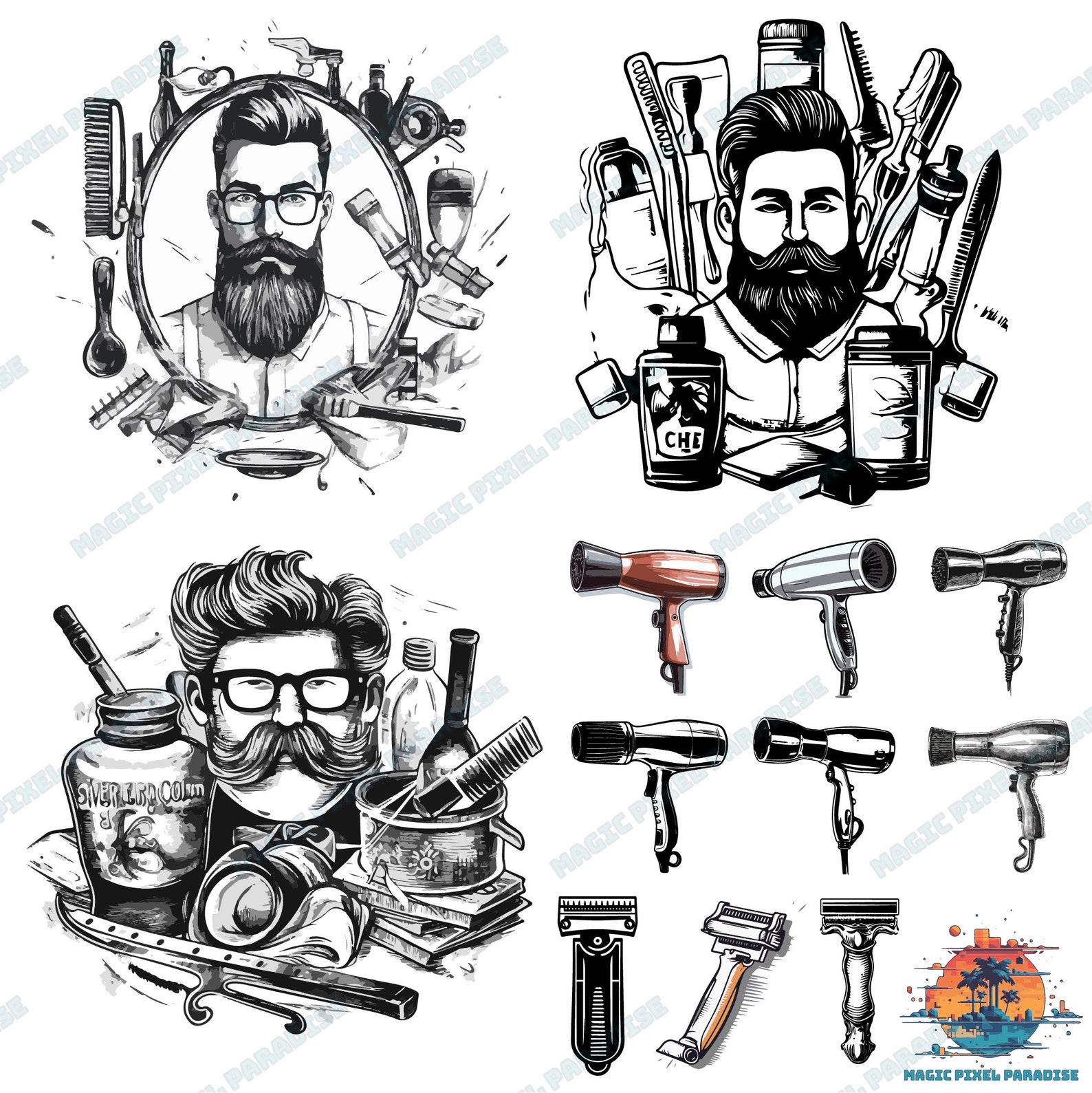 Barber Mega Bundle SVG Barber Designs Clipart Hairstylist SVG Digital ...
