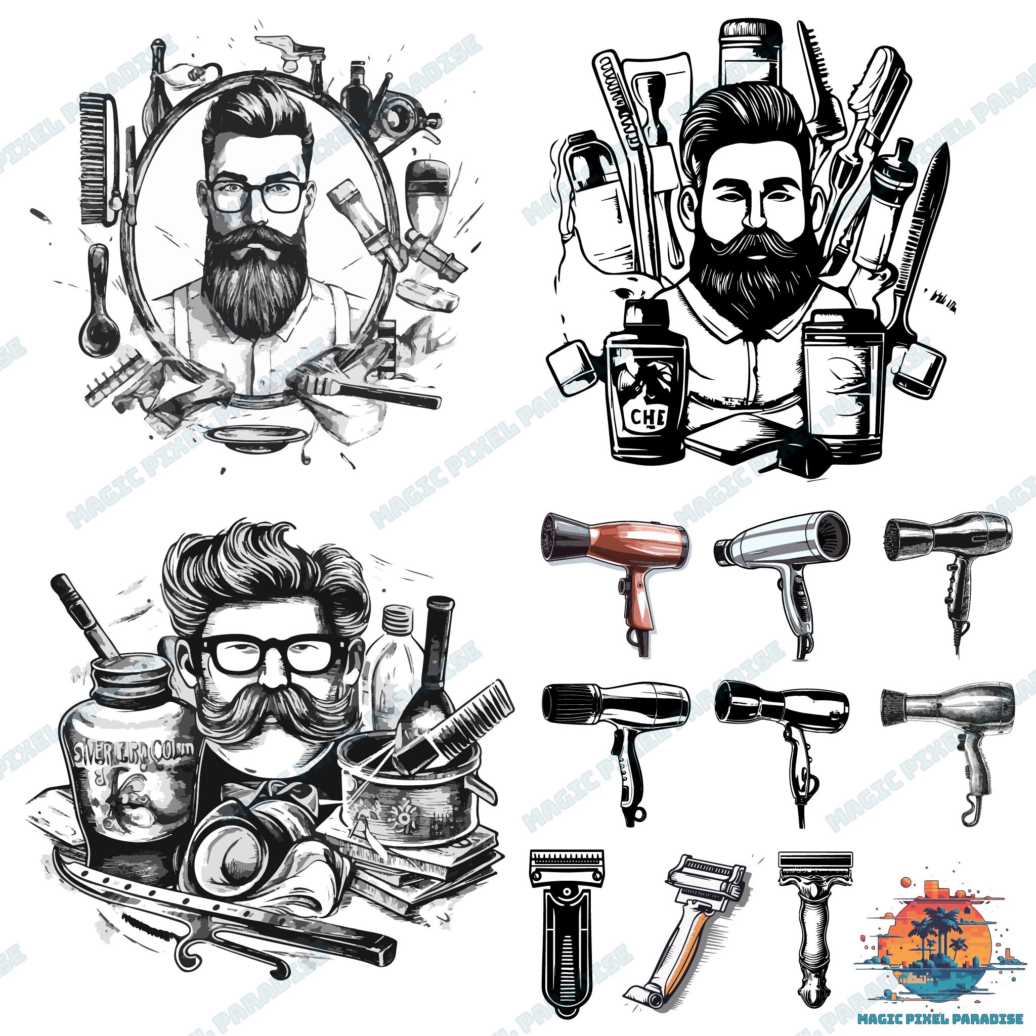 Barber Mega Bundle SVG Barber Designs Clipart Hairstylist SVG Digital ...