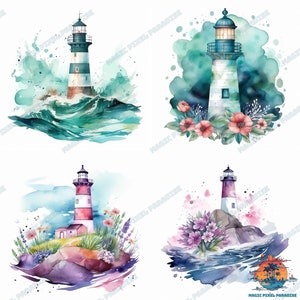 Watercolor Lighthouses Clipart - Cute Nautical Ocean Clip Art Graphics ...