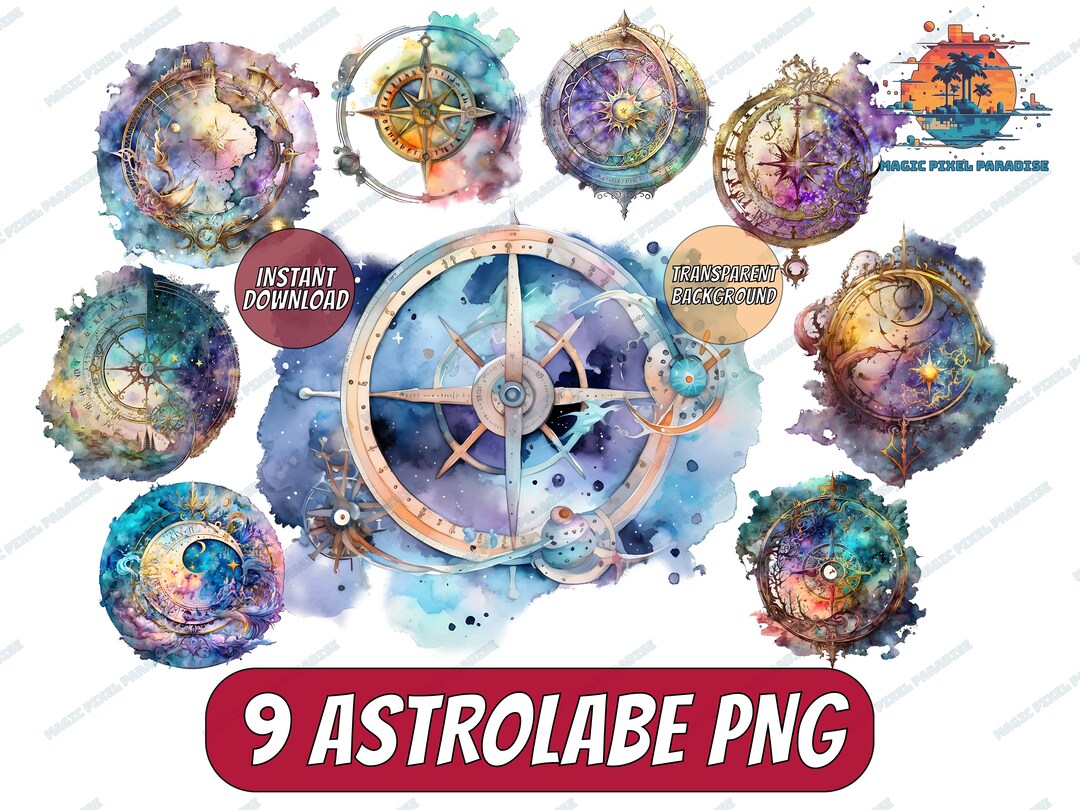 Watercolor Astrolabe Clipart | Fantasy Magic Celestial Watercolor | PNG Format | Instant ...