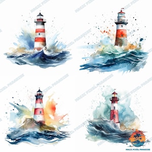 Watercolor Lighthouses Clipart - Cute Nautical Ocean Clip Art Graphics ...