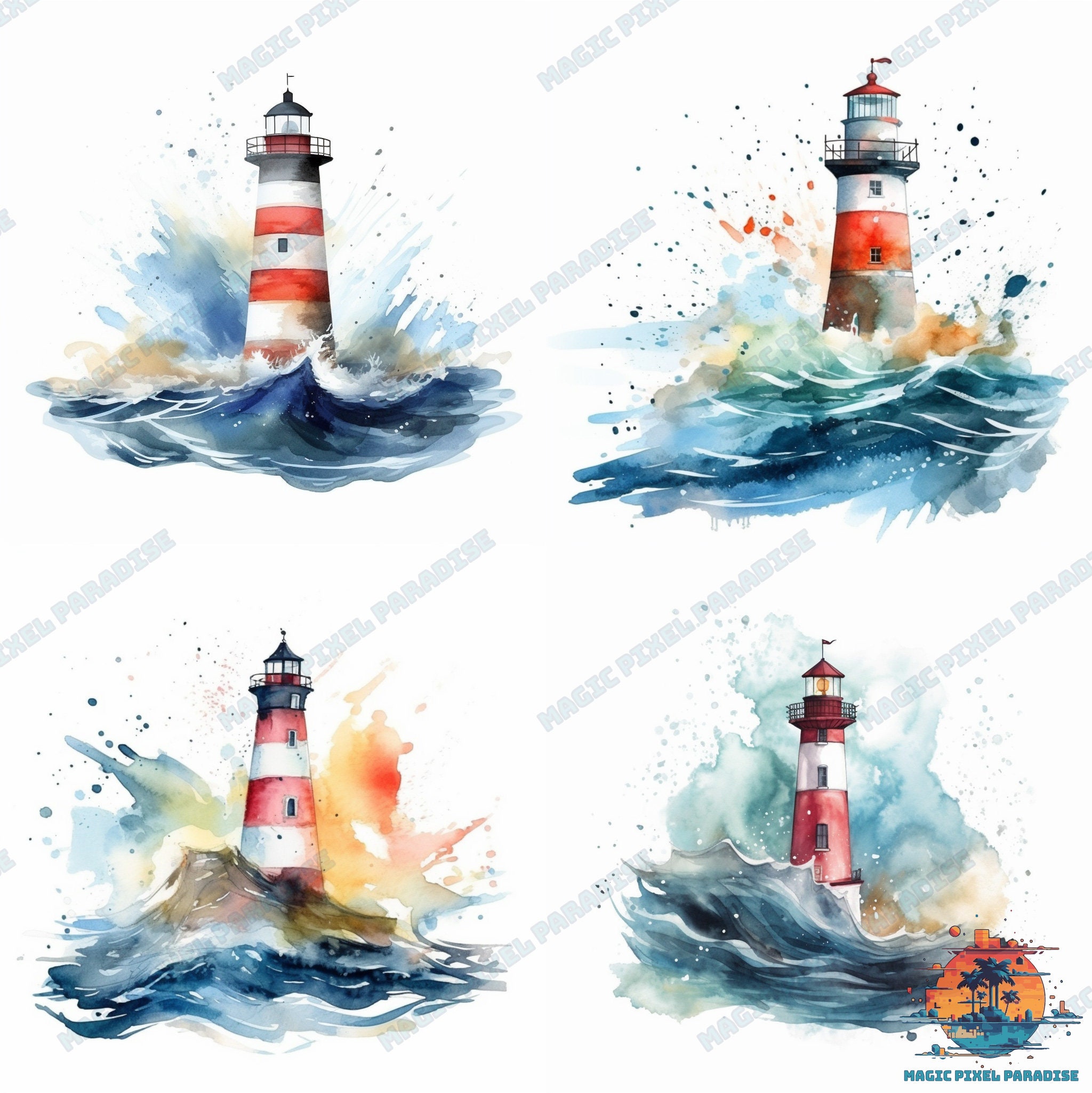 Watercolor Lighthouses Clipart - Cute Nautical Ocean Clip Art Graphics ...