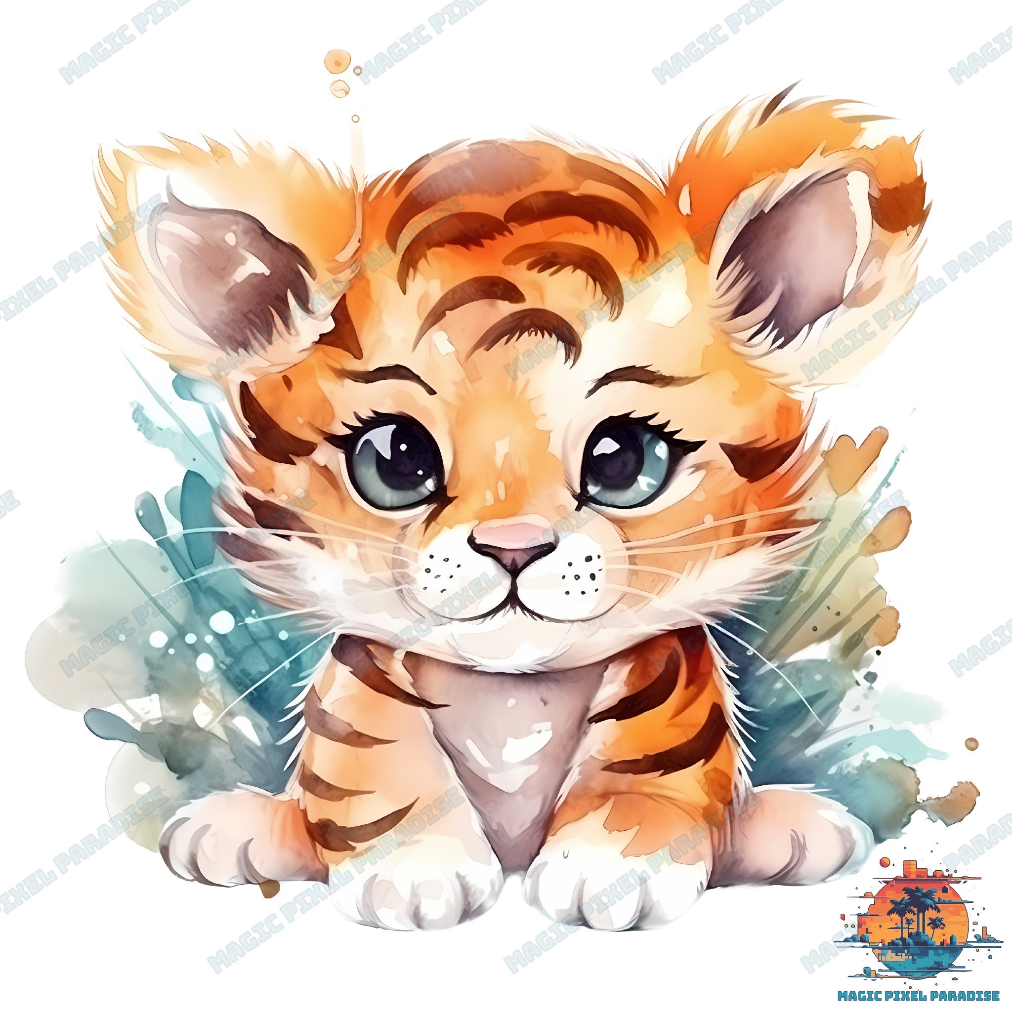 4 Cute Funny Baby Tigers PNG | Watercolor Tigers | Cute Animals PNG ...