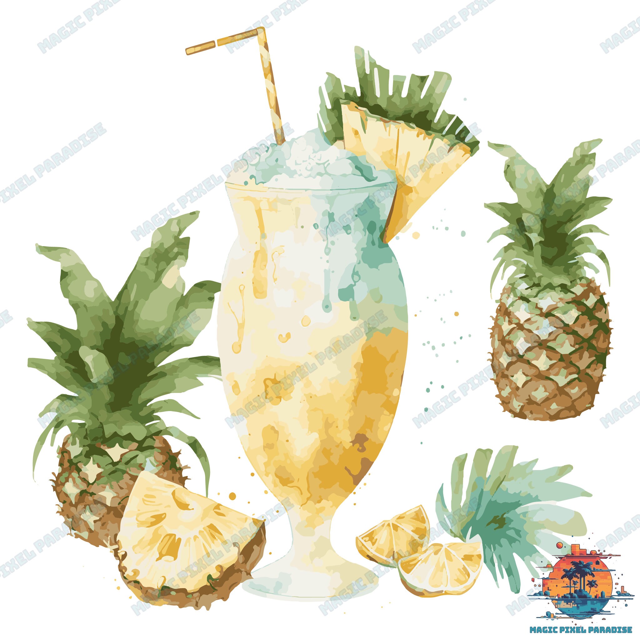 Watercolor Pina Colada Clipart Pina Colada SVG Digital PNG a Tropical ...