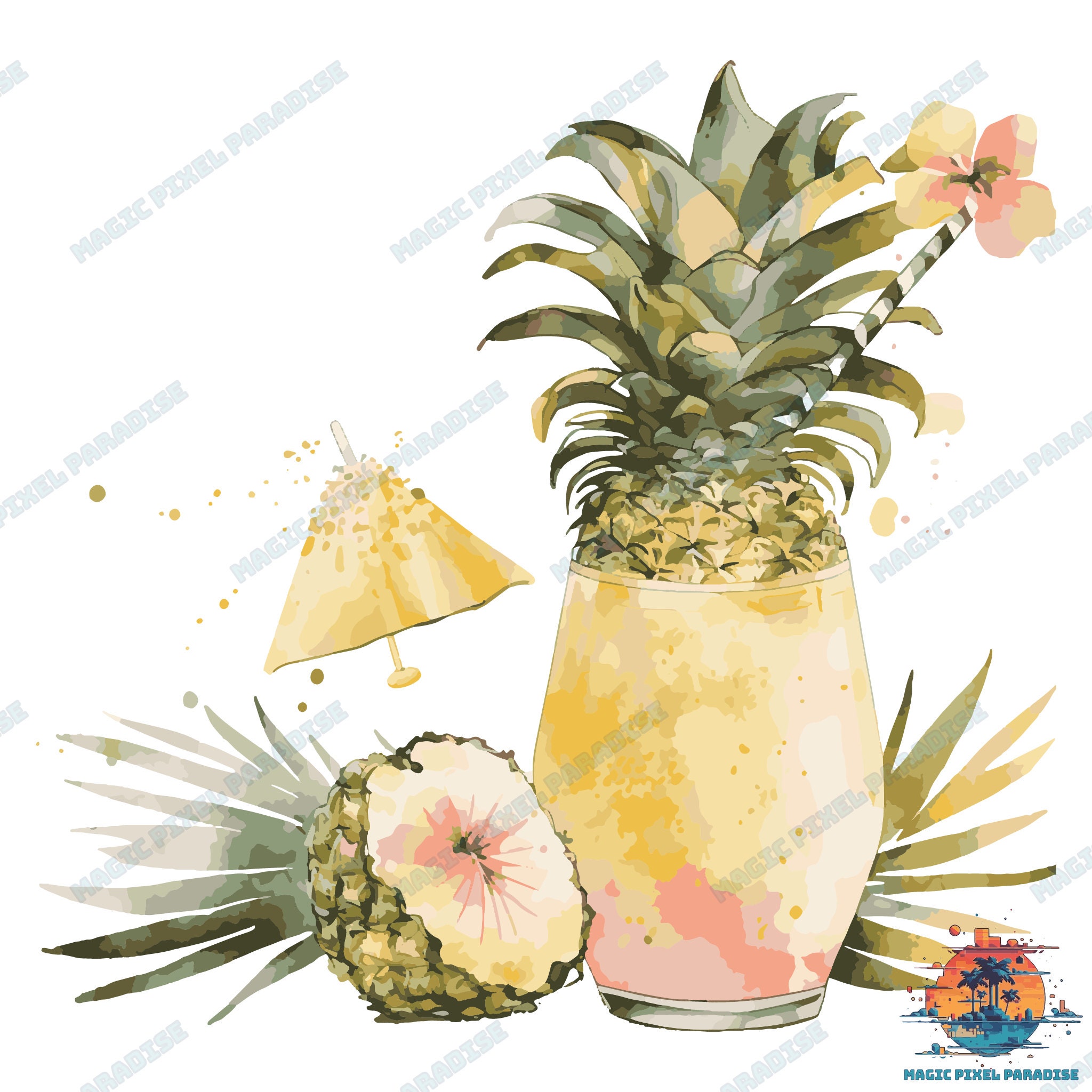 Watercolor Pina Colada Clipart Pina Colada SVG Digital PNG a Tropical ...