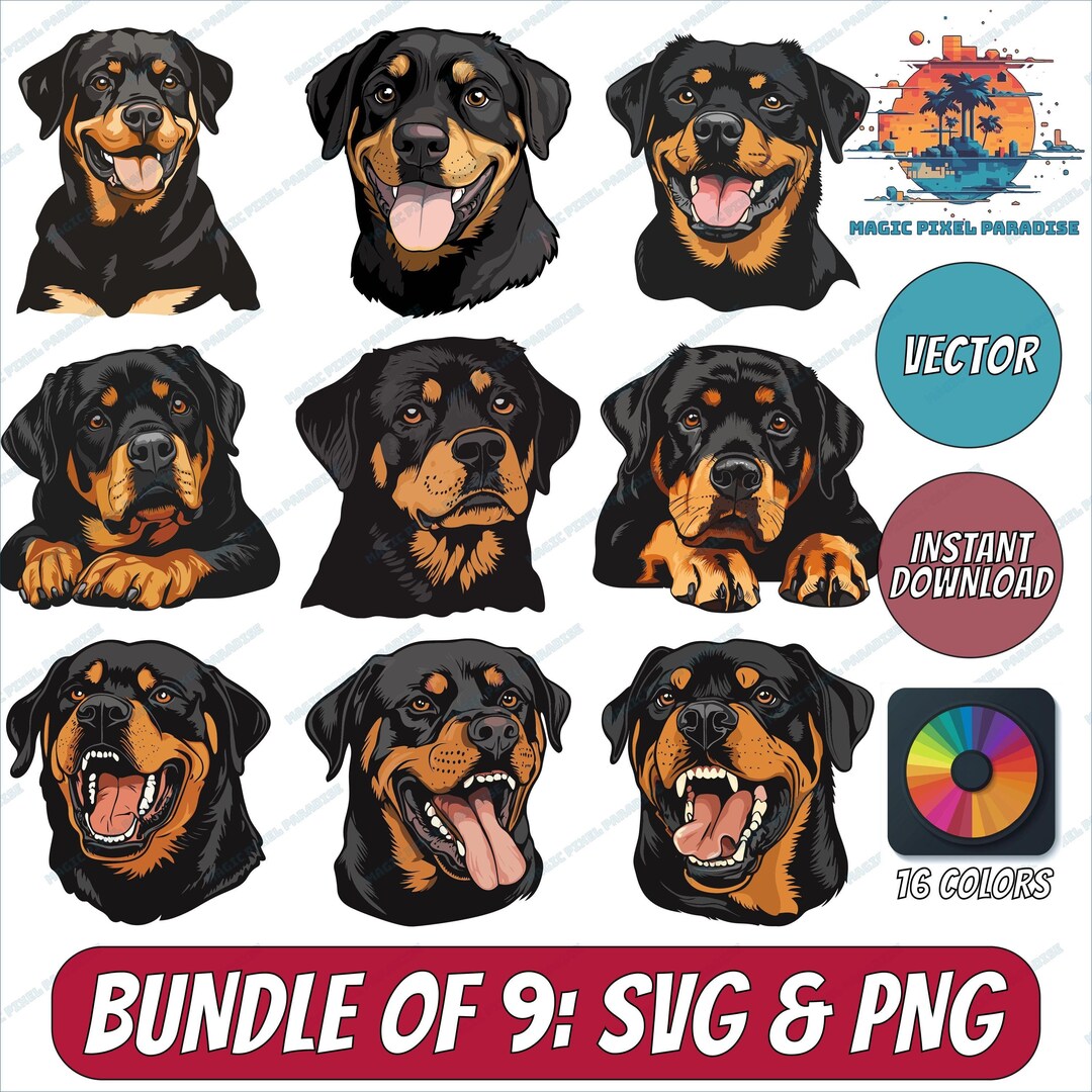 Rottweiler SVG Bundle | 9 SVG & PNG | 16 Colors | Instant Download ...