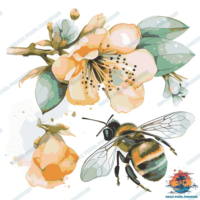 Watercolor Honey Bee SVG and PNG Summer Bees SVG, Spring Garden Bee ...