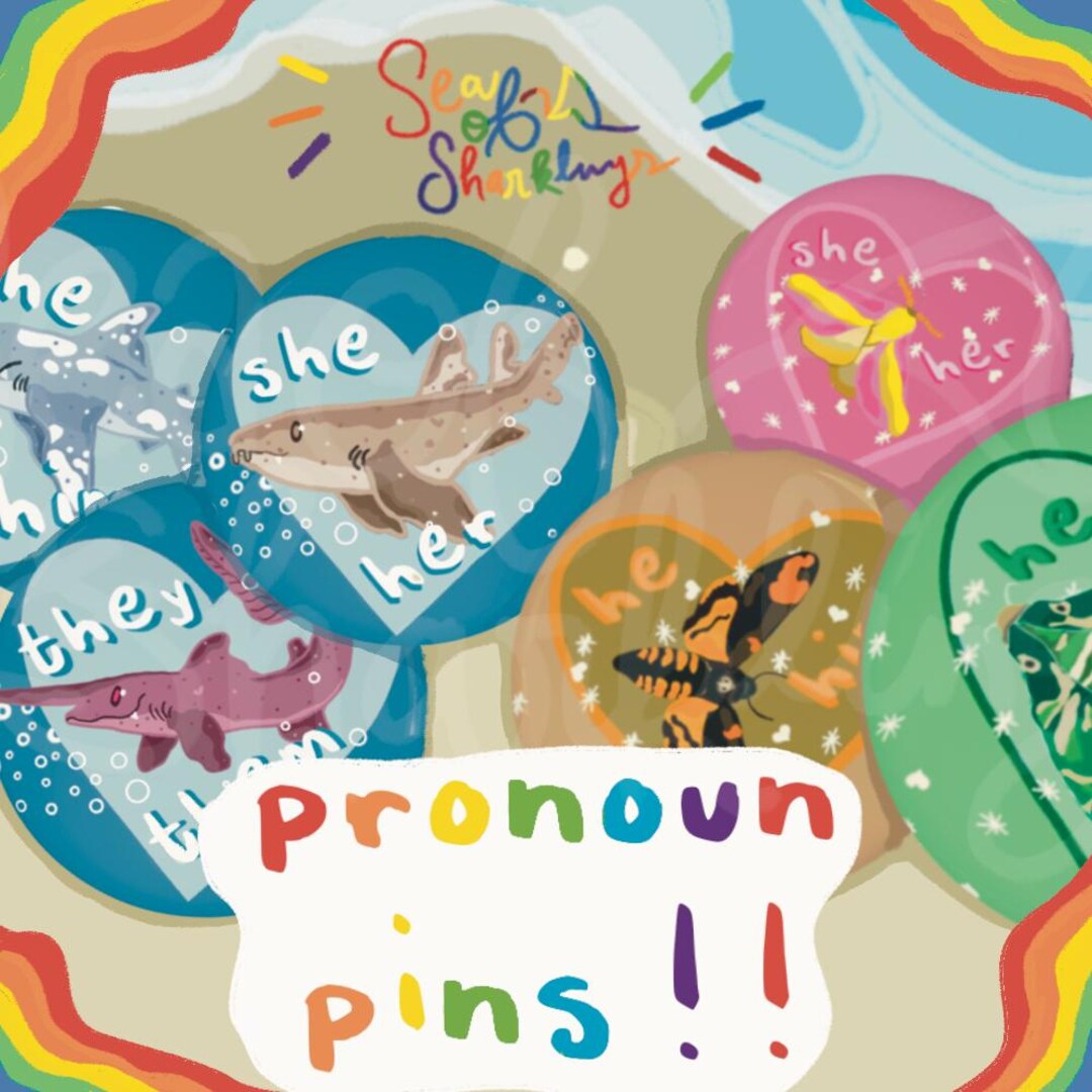 Moth and Shark Choose Your Pronoun Buttons / Pin / Badge | She They She ...