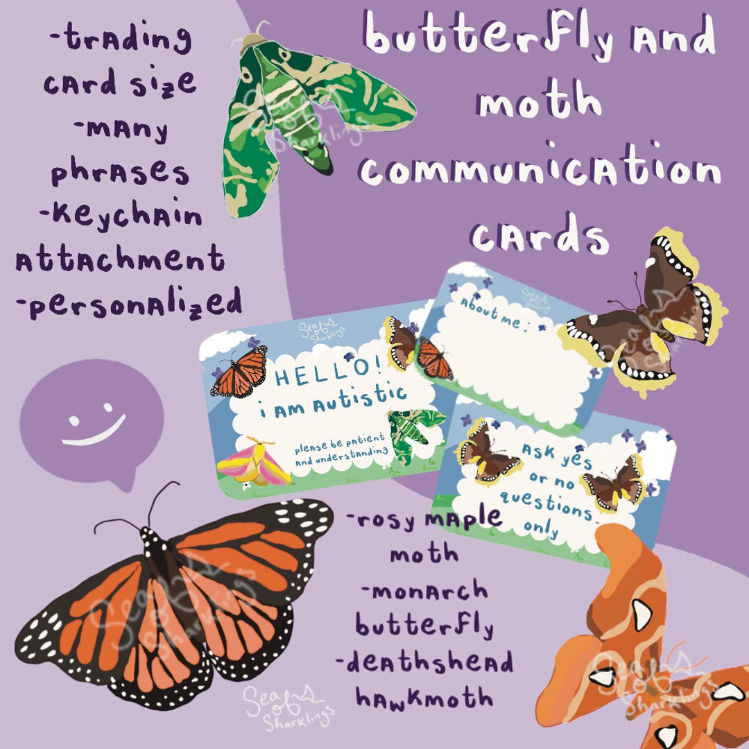 Butterfly and Moth Themed Communication Cards Keychain Non Speaking ...
