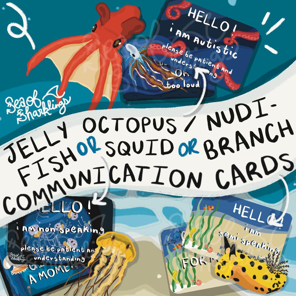 Octopus / Squid, Jellyfish, & Nudibranch Themed Communication Cards ...