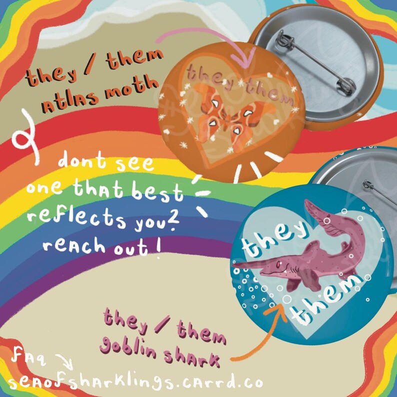 Shark & Moth Pronoun Pin/badge | Choose Your Pronouns, LGBTQ+ - Etsy