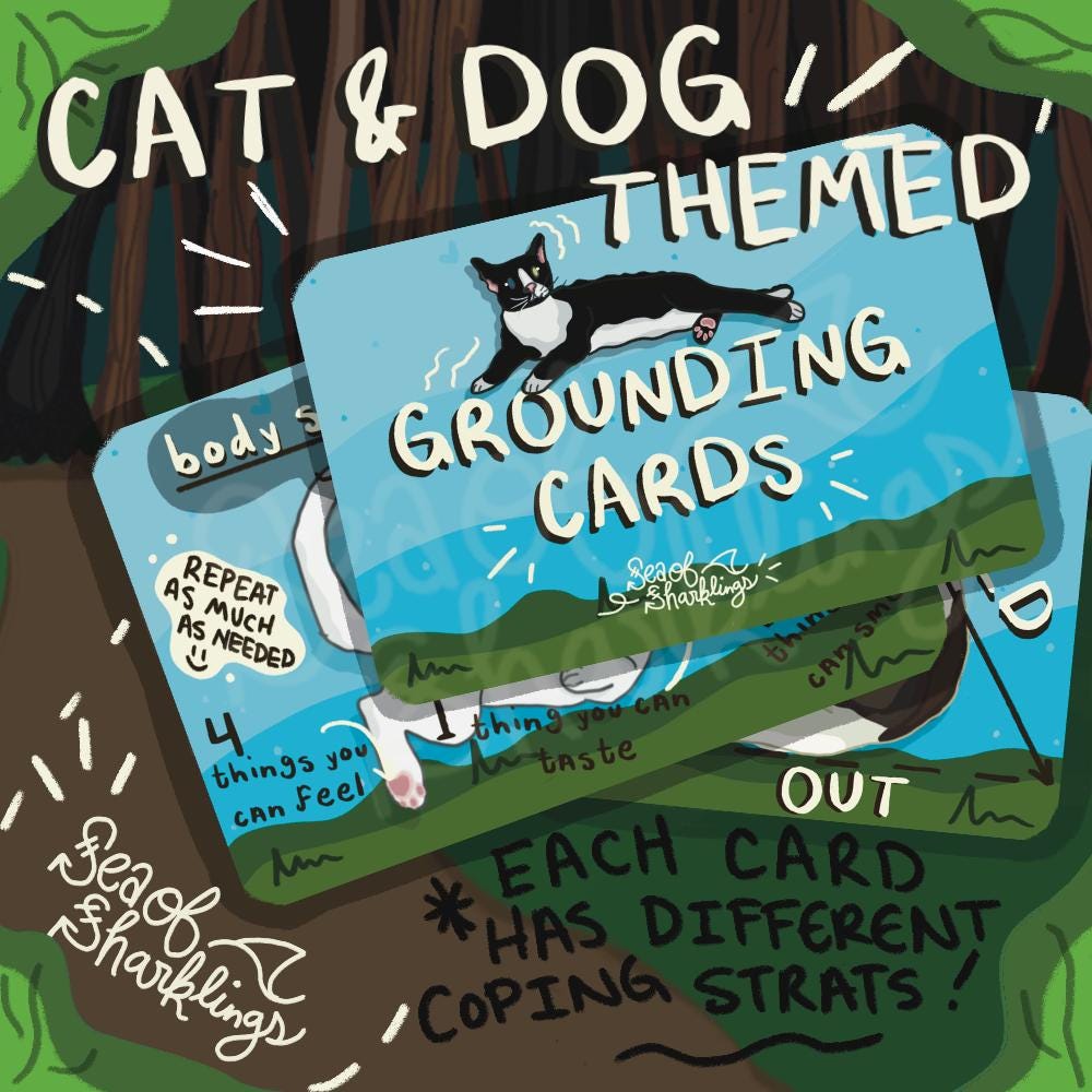Dog & Cat Themed Grounding Cards Keychain | Anxiety, Mental Health ...