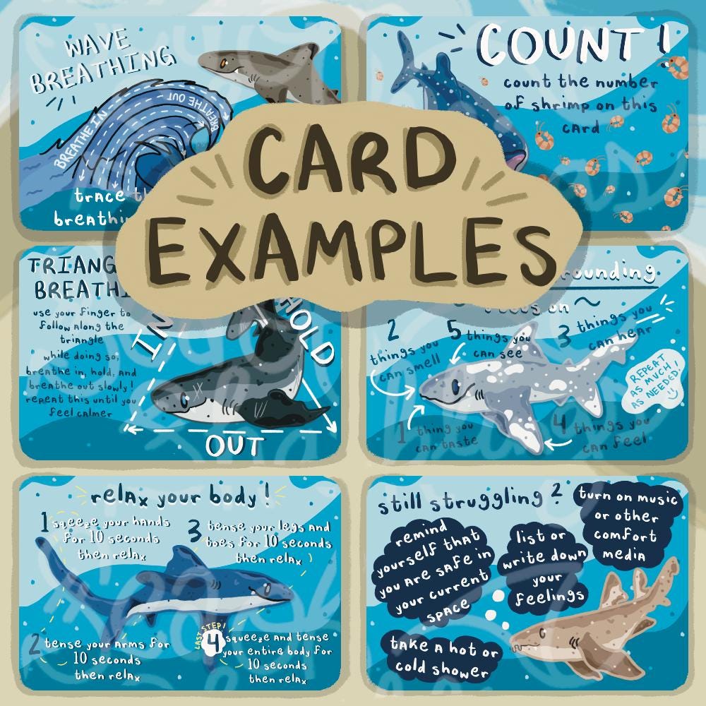 Shark Themed Grounding Cards Keychain | Anxiety, Mental Health Support ...