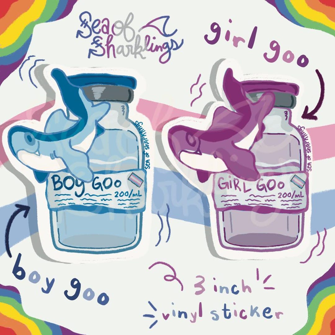 Boy Goo and Girl Goo Testosterone Vial Shark | Transgender Pride Shark ...