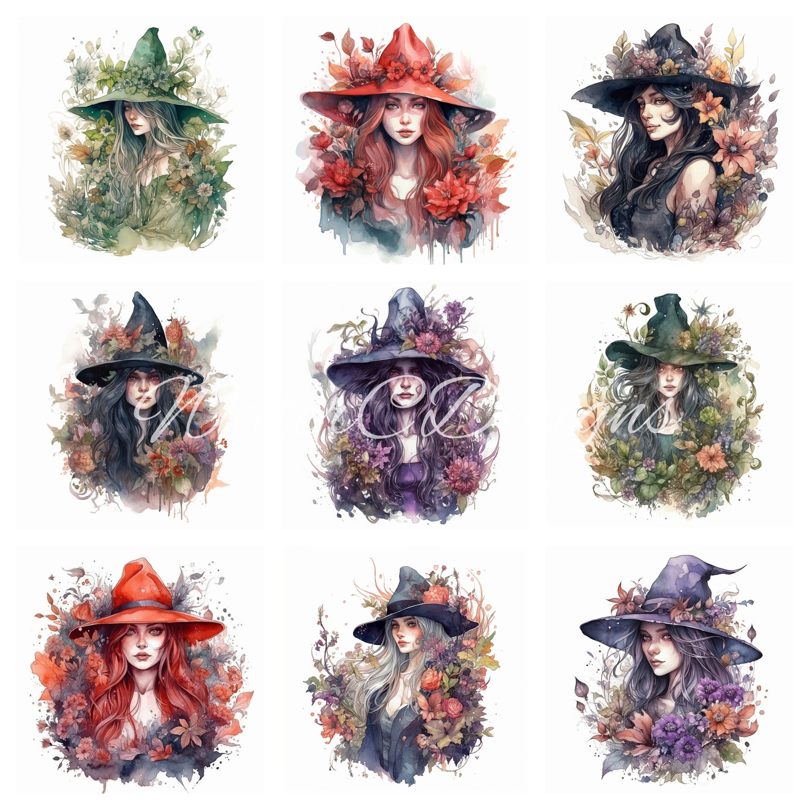 Witches Clipart 18 High Quality Png's Commercial Use Watercolor Digital ...