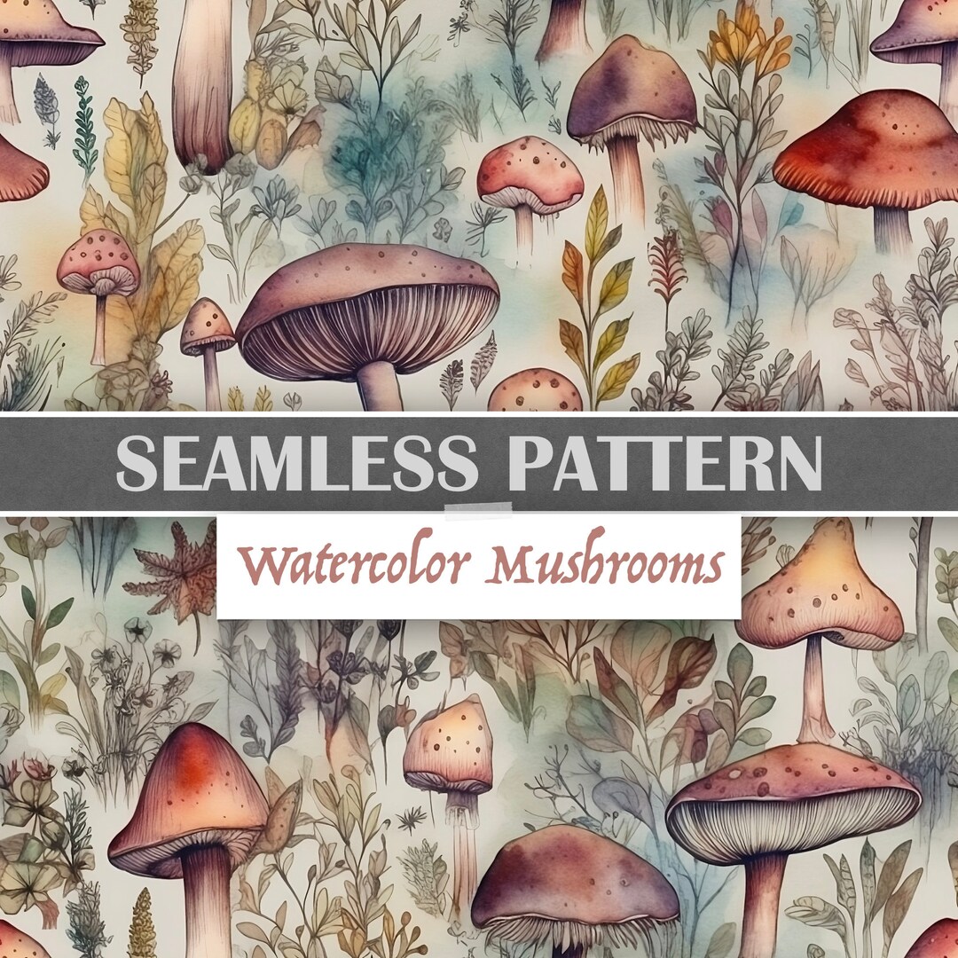 Watercolor Whimsical Magic Mushrooms, Seamless Pattern, Repeating Tiles ...