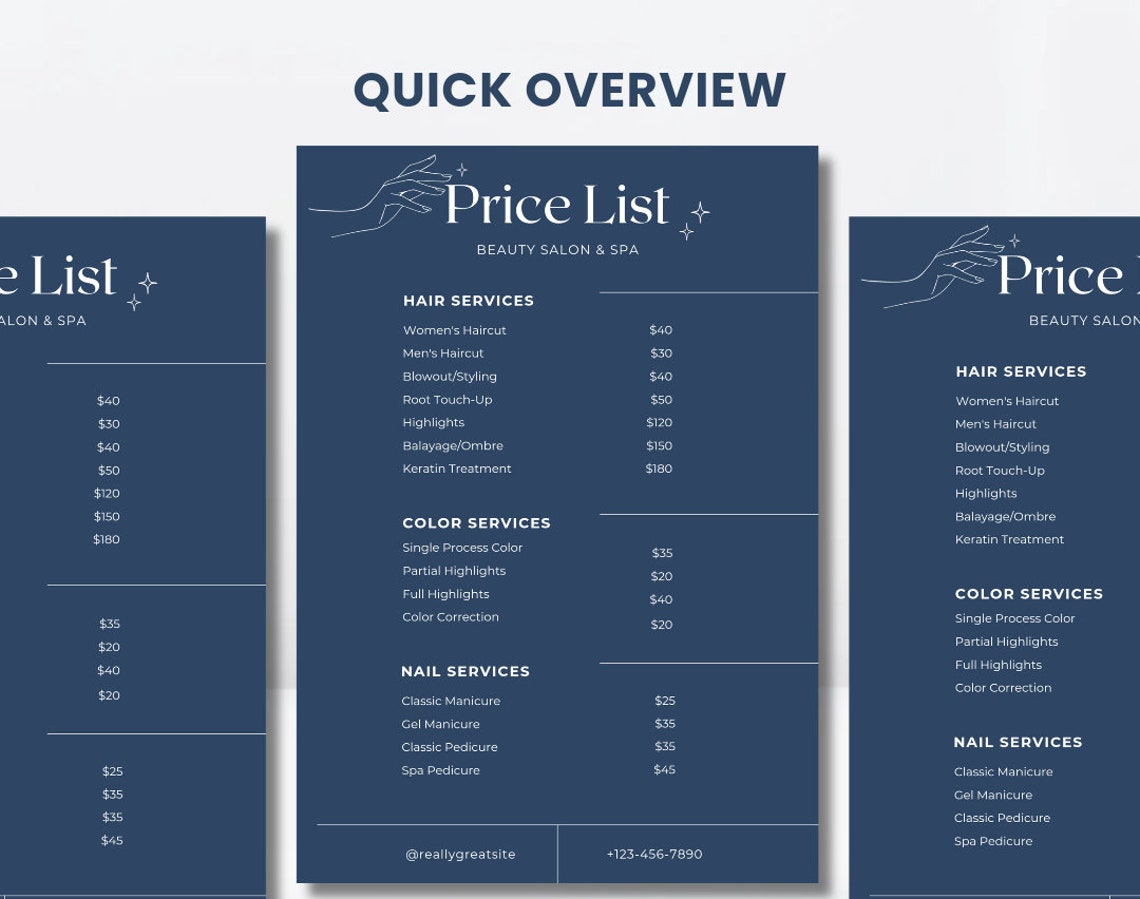 Beauty Salon and Spa Price List, Digital Price List, Scan to Pay ...