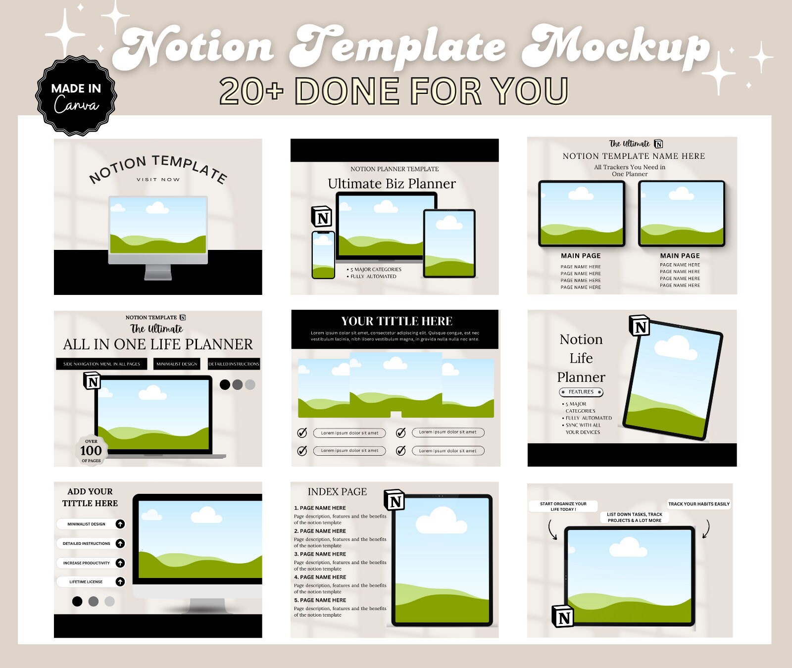 Notion Templates Mockup 20+ | Editable Canva Templates | Etsy Listing ...
