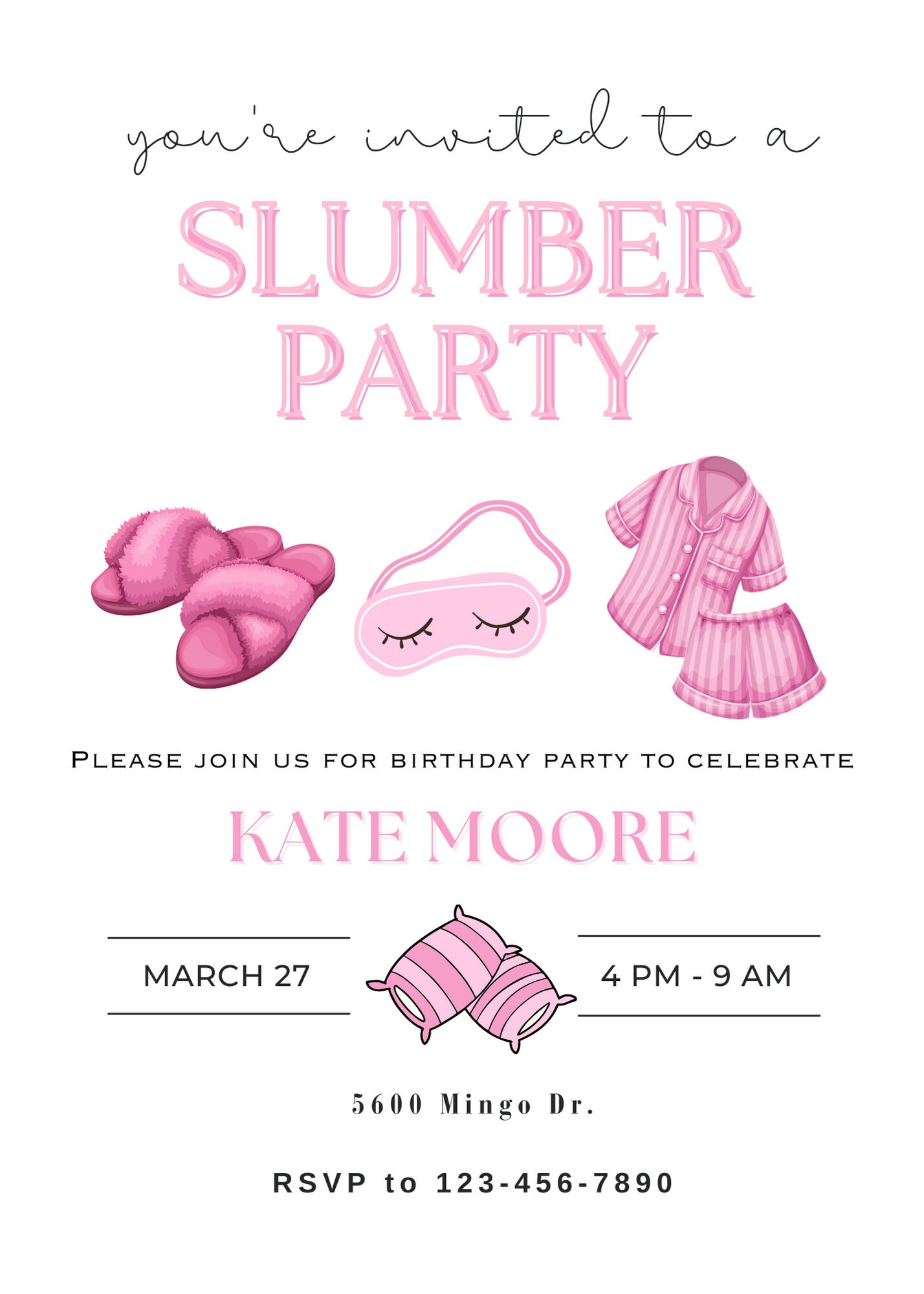 Slumber Party Birthday Invitation Girls Birthday Slumber Party ...