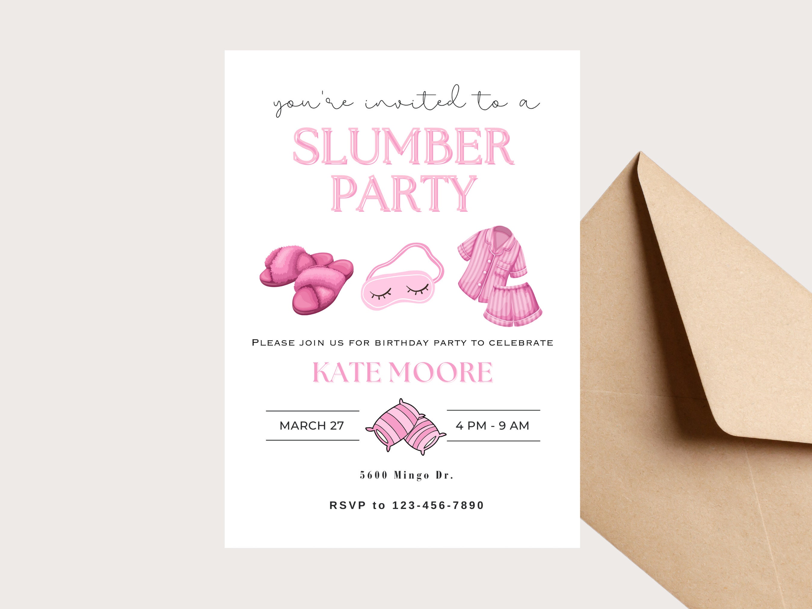 Slumber Party Birthday Invitation Girls Birthday Slumber Party ...