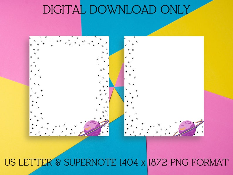 Black Stars & Planet Series Printable, Digital Stationery Paper, Black ...