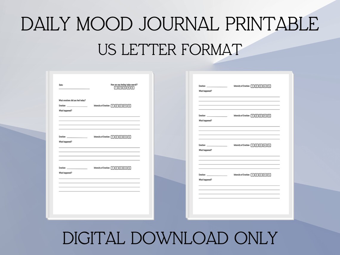 Daily Mood Journal Printable, Digital Emotion Tracker, Daily Mood ...