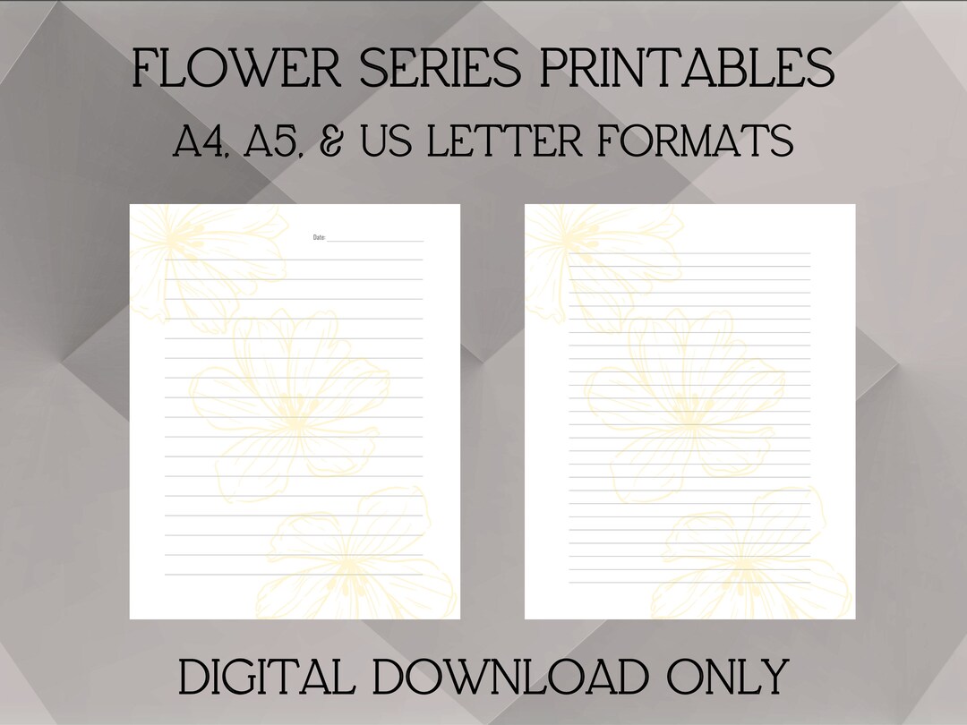 Yellow Flower Journal Printable, Digital Stationery Paper, Lined Paper ...