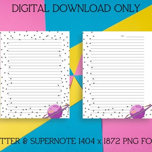 Black Stars & Planet Series Printable, Digital Stationery Paper, Black ...