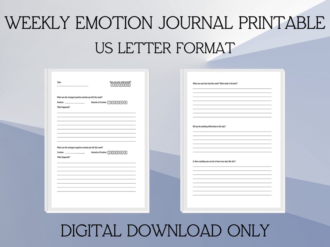 Weekly Mood Journal Printable, Digital Emotion Tracker, Weekly Mood ...