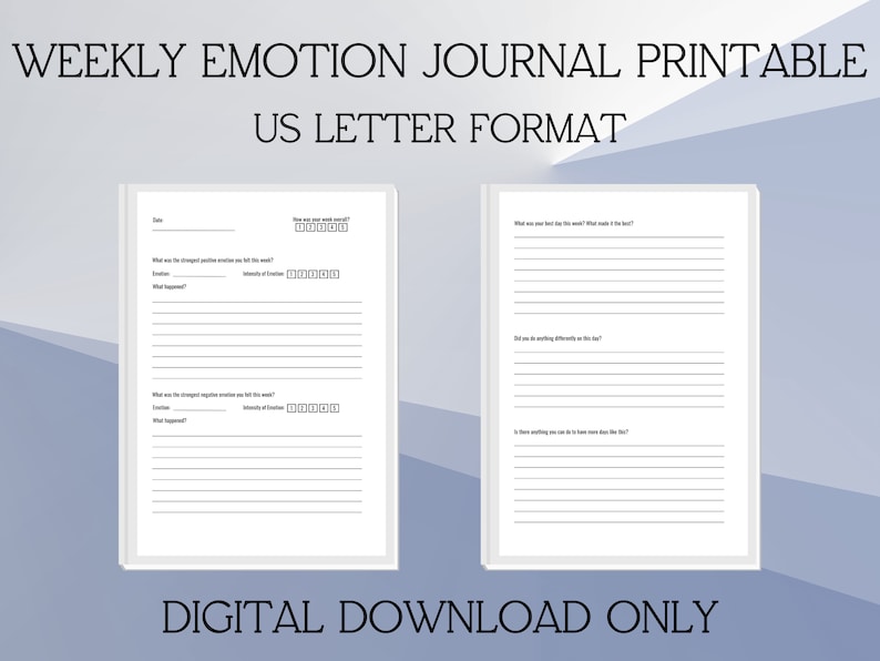 Weekly Mood Journal Printable, Digital Emotion Tracker, Weekly Mood ...