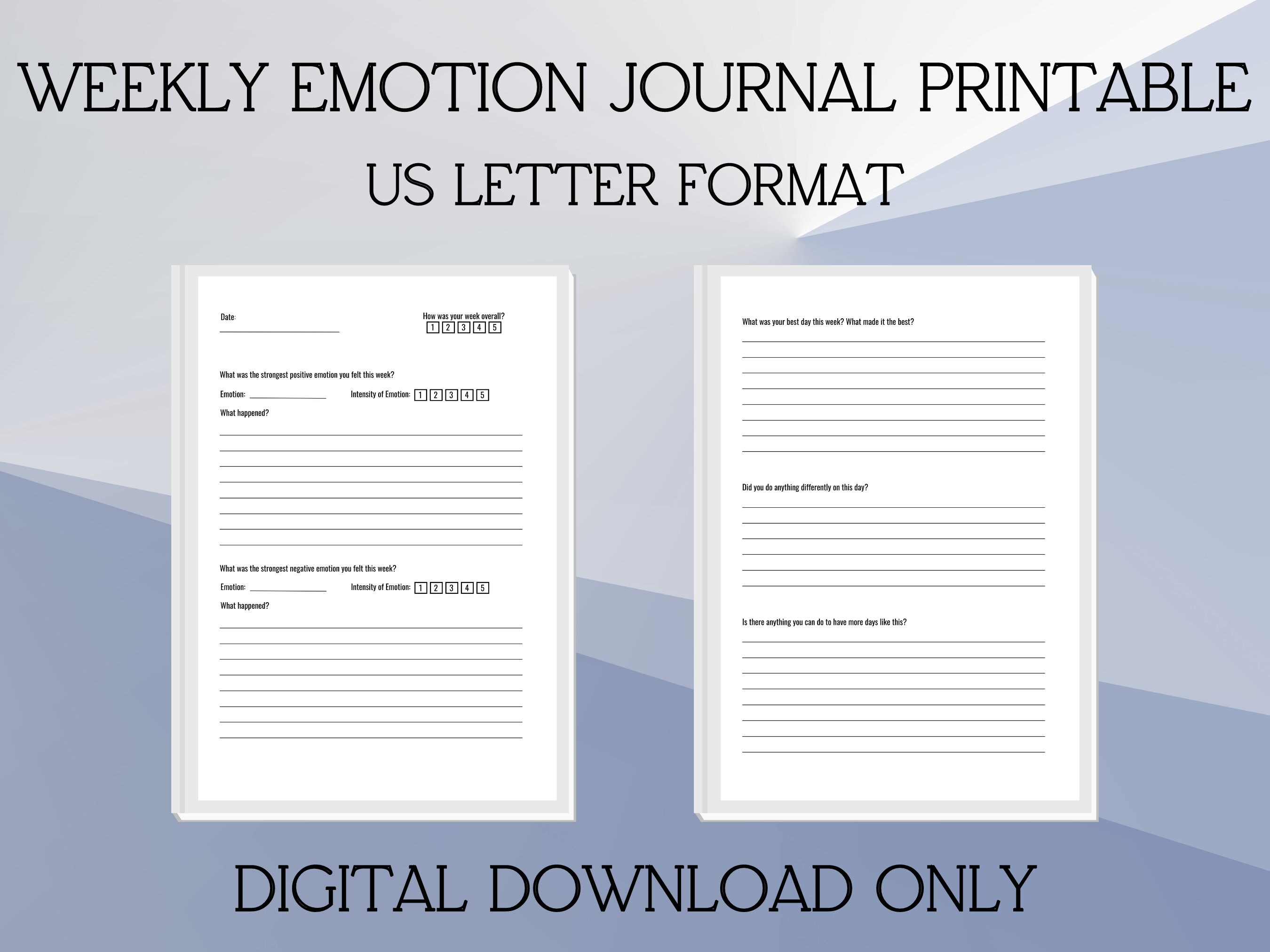 Weekly Mood Journal Printable, Digital Emotion Tracker, Weekly Mood ...
